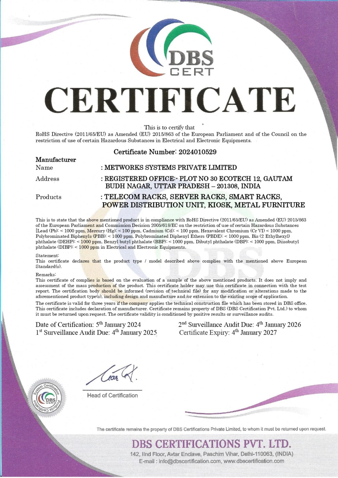 Certifications - Metworks Systems